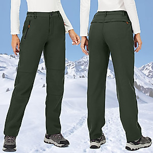Toomett Ski Pants Women Waterproof Snow Winter Insulated Warm Outdoor Fleece Lined Hiking Pants with Zipper Pockets,209, Army Green,28