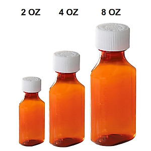 Plastic Amber Liquid Medicine Bottles with Child Resistant Caps 2oz Pack of 10 Oval Pharmaceutical Prescription Dispensing Bottle with Safety lids - Light-sensitive Pharmacy Container (2oz. 10 Pack)