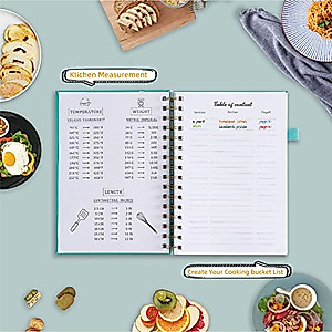 YHCFLY Recipe Book to Write in Your Own Recipes, Sprial Personal Blank Recipe Book, Make Your Own Family Cookbook & Recipe Notebook Organizer, A5 Hardcover, stores 120 recipes- Green