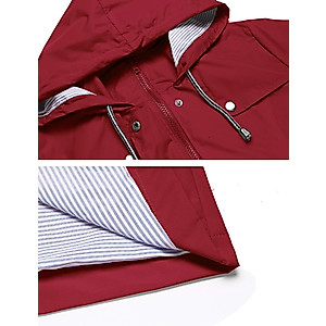 LOMON Raincoat Women Waterproof Long Hooded Trench Coats Lined Windbreaker Travel Jacket Wine Red XL