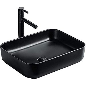 Bathroom Vanity Sink Tops Bathroom Vessel Sinks Matte Black Ceramic Countertop, Container Tub Type Basin Sink for Toilet, Vanity Cabinet