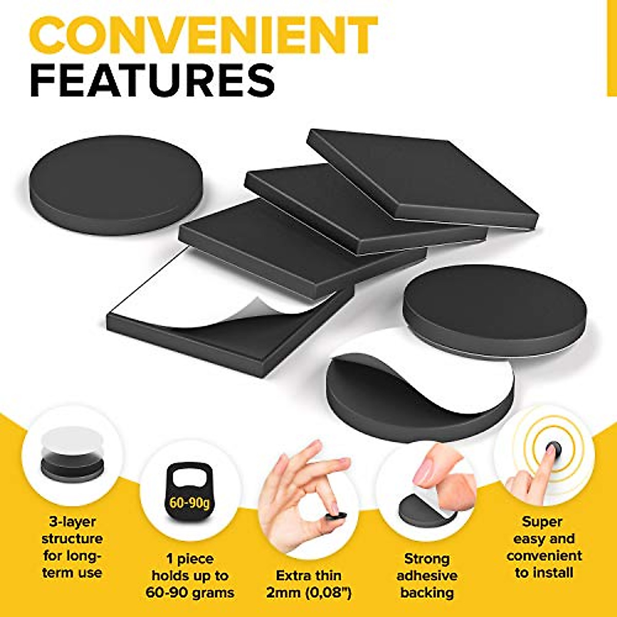 Magnetic Squares, Rectangles and Circles with Self Adhesive Backing - Peel & Stick Magnetic Dots and Squares - Flexible Sticky Magnets - Sheets is Alternative to Magnetic Stickers, Tape and Labels