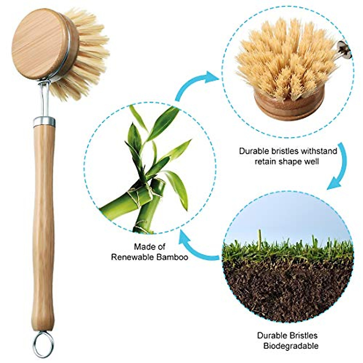 Cosumina Bamboo Kitchen Cleaning Brush Dish Cleaning Brush Long Handle Pan Pot Brush Dish Bowl Washing Cleaning Brush (5)
