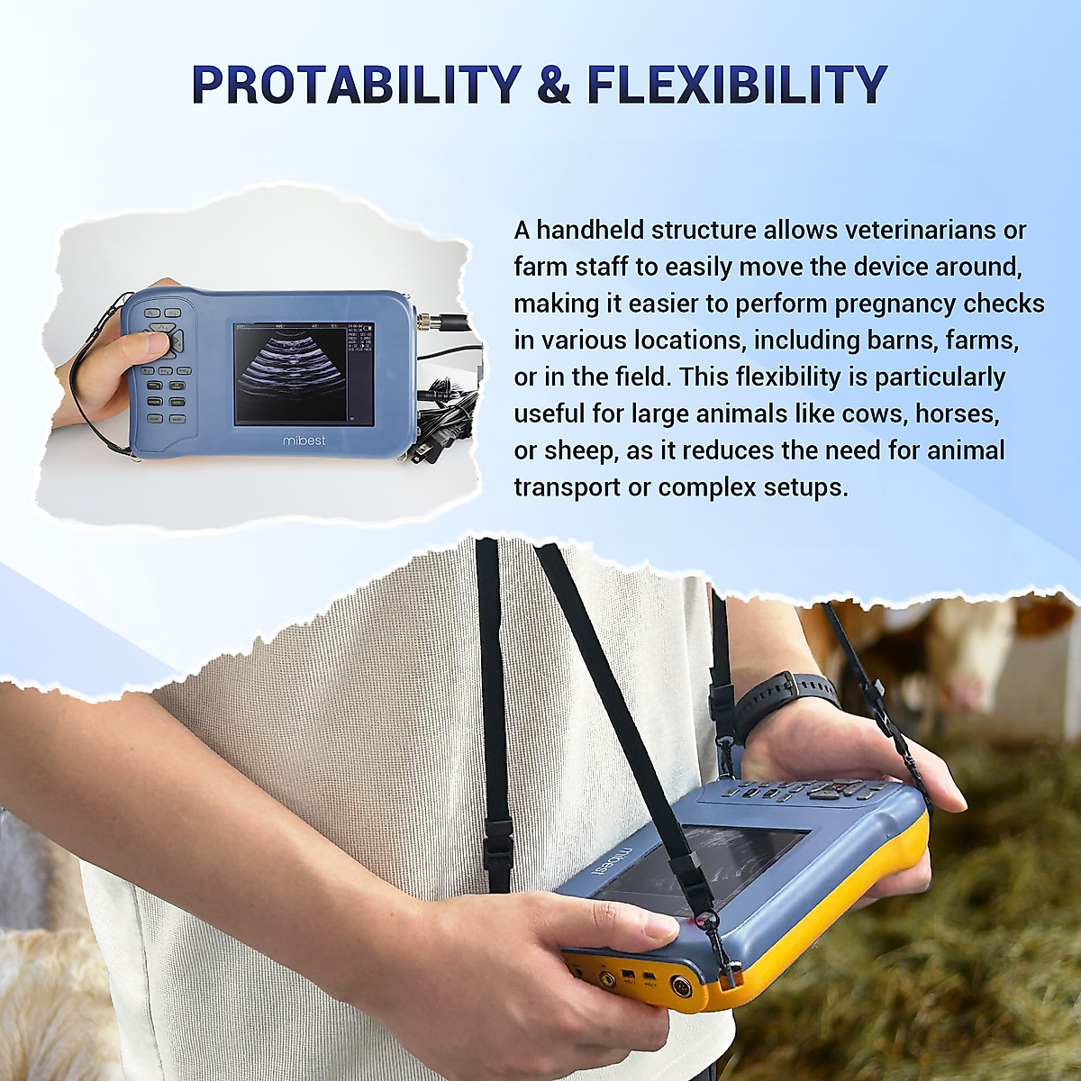 Mibest Portable Veterinary Ultrasound Scanner for Pregnancy Check 5.8 Inch LCD Screen - Handheld Veterinary Ultrasound System with 3.5 MHz Convex Probe - Durable for Farm and Small Animal Use