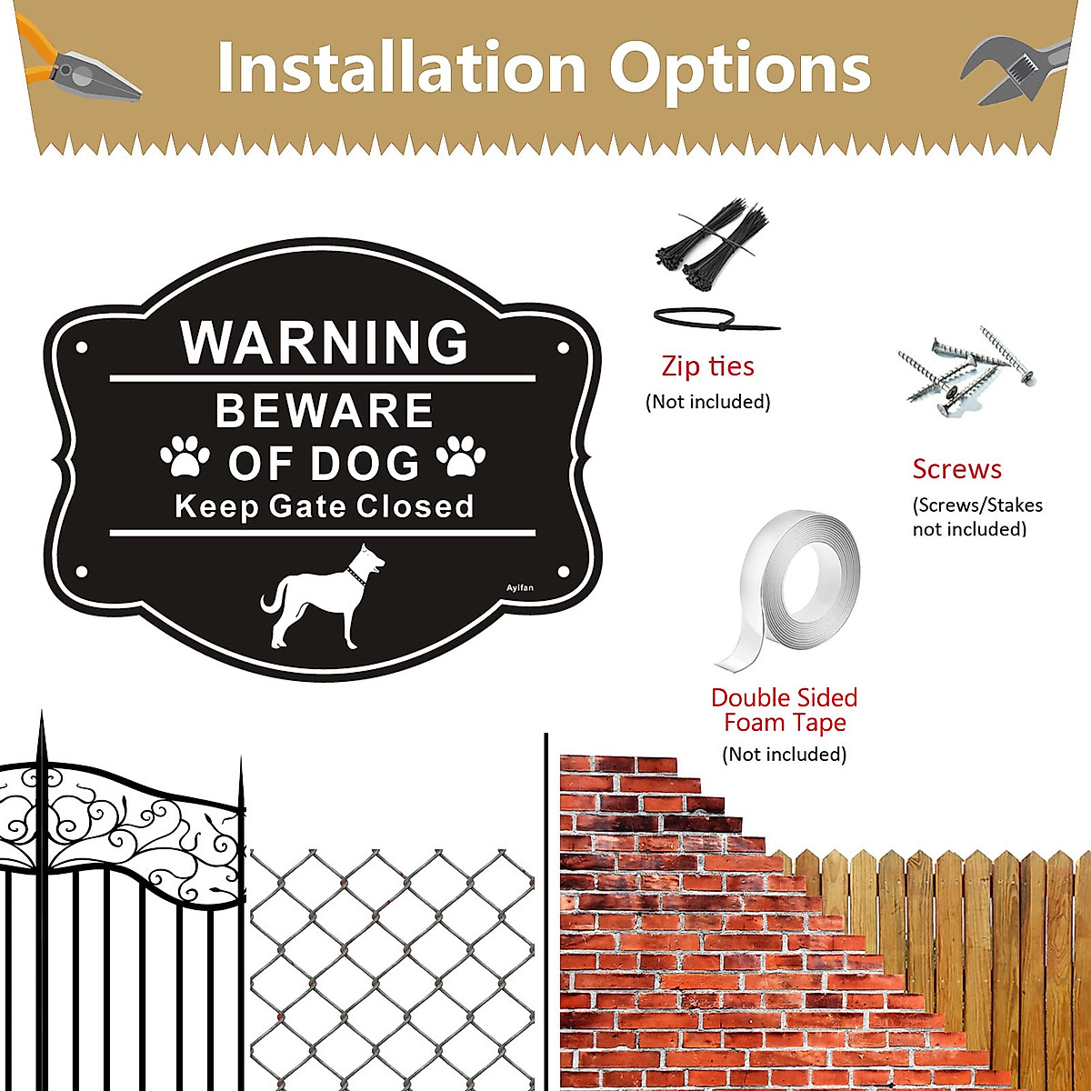 2 Pack Beware of Dog Signs for Fence,10x8 Inch Rust Free .040 Aluminum Metal Yard Sign, Fade Resistant, UV Protected, Weatherproof Warning Dog Sings for Door or Gate