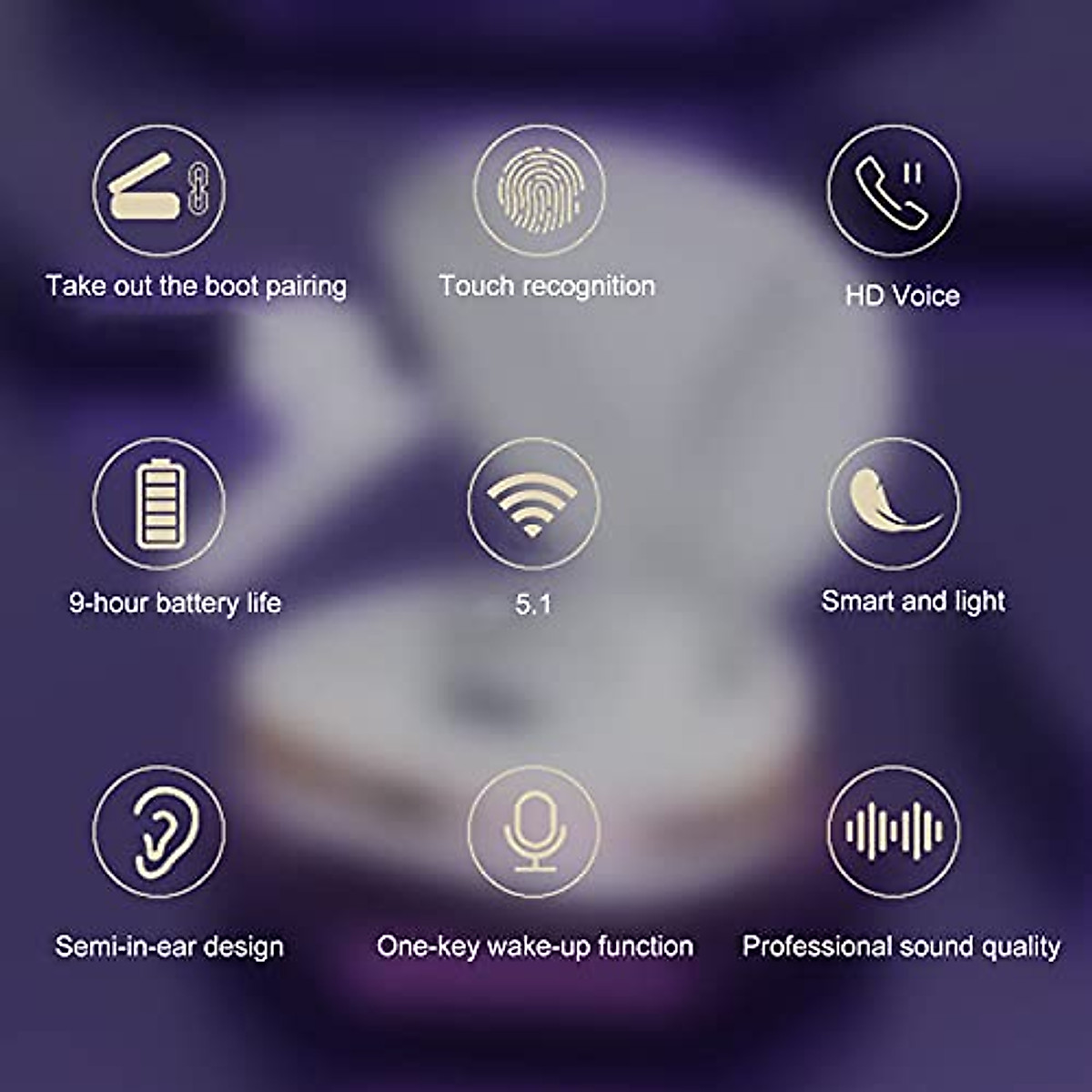 Wireless Bluetooth Headset, Stereo Sports Headphones, Touch Control Earphone, Rechargeable Earphones, with LED Display, Bluetooth V5.1, for Sports, Work, Games(Black)