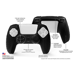 Foamy Lizard SensePro PS5 Controller Skin | Dock Compatible, Soft Flat Anti-Slip Studded Silicone Gel Grip Cover for PlayStation 5 Dualsense, Rubber Protector Plus 8 Raised Thumb Grip Caps (Black)