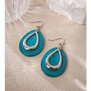Jules D. Natural Shell Tear Drop Earrings Trendy Fashion Dangling Earring for Women (Teal)
