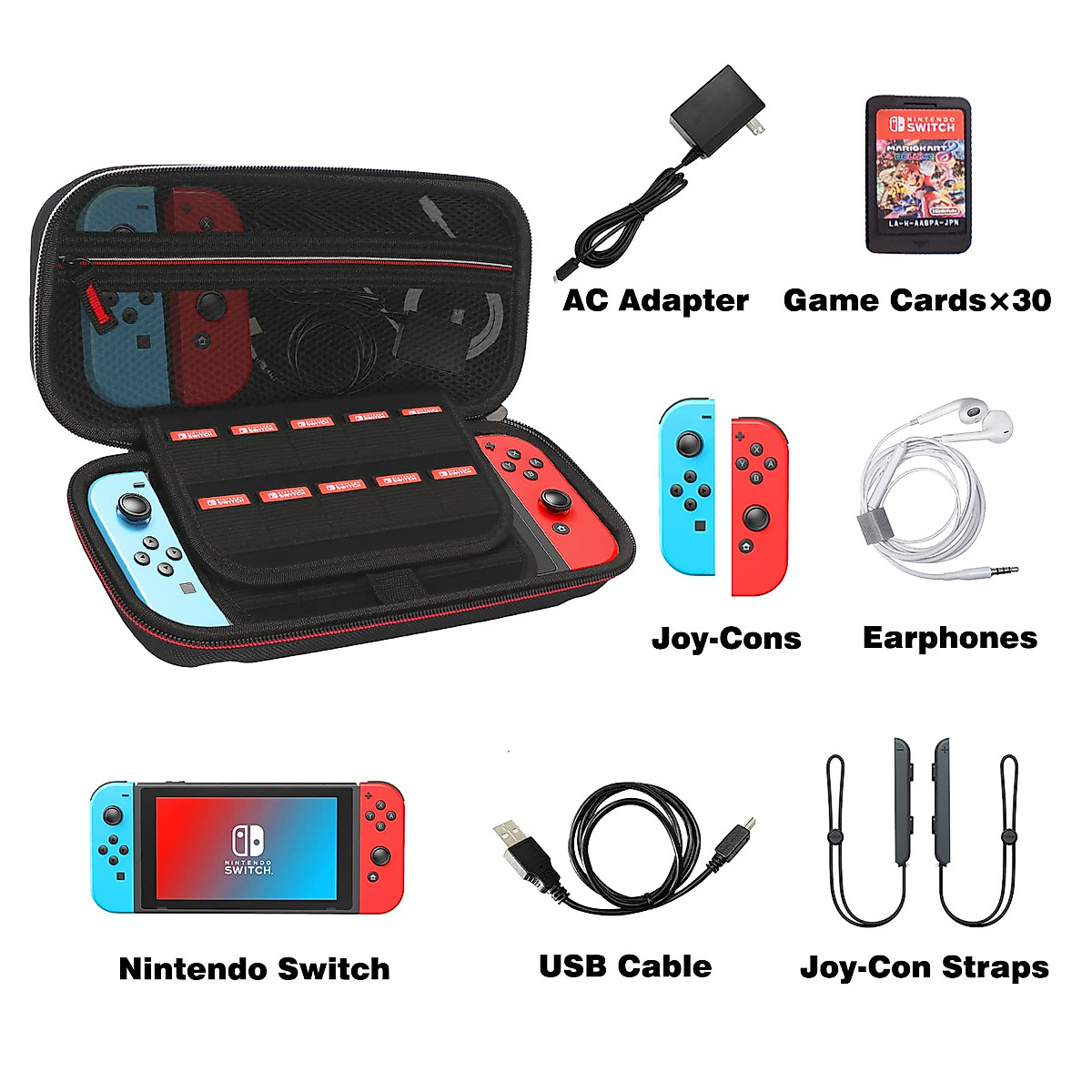 FYY for Nintendo Switch / Switch OLED Carrying Case - Portable Hard Shell Travel Carrying Case Pouch Bag with 30 Game Card Slots Zippered Pocket for Nintendo Switch Console & Accessories Black, Plus