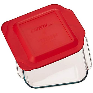 Pyrex Get Dinner Away Large Handle 8" x 8" Square Dish. Making it Easy to Monitor Casserole Cooking and Brownie Baking from a, 4, Red 8"