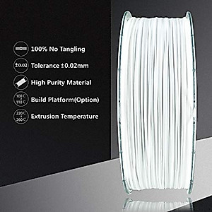 SUPPLY3D 1.75mm White ABS 3D Printer Filament 1kg Spool (2.2lbs), Accuracy +/- 0.03 MM, White