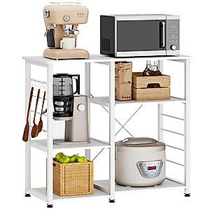 SDHYL, 35 inch Coffee Bar Bakers Rack with 4 Shelves, Kitchen Storage Organizer with Metal Frame, Microwave Stand for Home Kitchen Bathroom