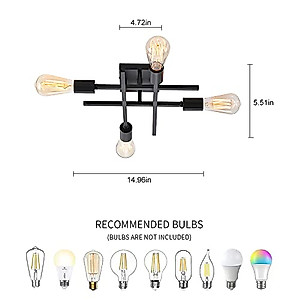 IHENGYANLT2 Pack Industrial 4-Light Semi Flush Mount Ceiling Light Fixture, Modern Sputnik Ceiling Lamp with E26 Base Farmhouse Chandelier Light Matte Black for Kitchen Bedroom Hallway. (2 Pack)