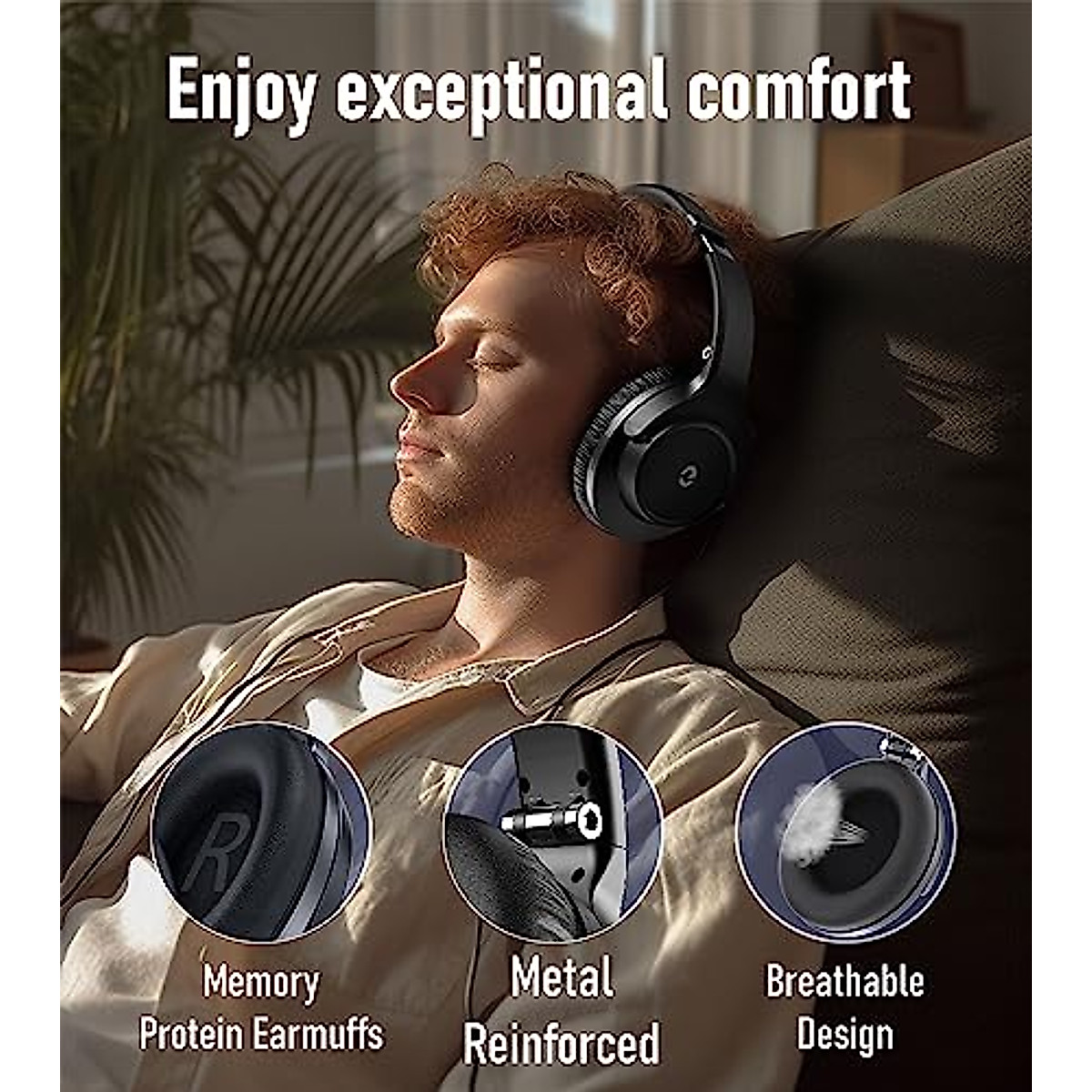 Headphones Wireless Bluetooth 70 Hours Playtime Bluetooth Headphones with Microphone,3EQ Modes,Over-Ear Headphones HiFi Stereo Foldable Lightweight,Deep Bass for Home Traver Work PC/Callphones