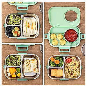 VANDHOME Bento Lunch Box Stainless Steel with Utennsil & Bag - 3 Compartment 37oz Compact Lunch Containers, BPA-Free, Dishwasher Freezer Safe - Blue