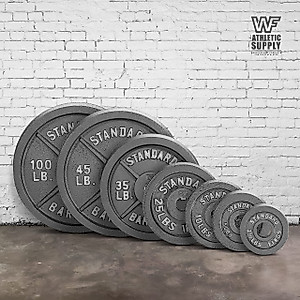 WF Athletic Supply Traditional/Classic 2-Inch Hole Solid Cast Iron Olympic Barbell Weight Plates - Great for Strength Training, Weightlifting, Bodybuilding & Powerlifting, Multiple Choices Available