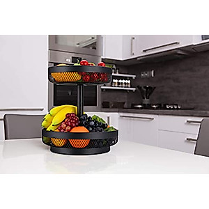 IBERG 2 Tier Fruit Basket Mesh Fruit Bowl - Basket Stand for Fruits Vegetables Bread Snacks (Black)