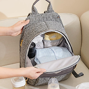 SUNVENO Mini Diaper Bag Backpack, Multifunctional Baby Bag with Insulated Pockets Waterproof Travel Bag, Grab-Top Handle (Hemp Grey)