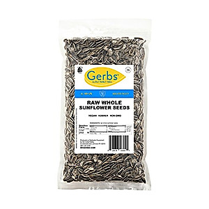 GERBS Raw Whole Sunflower Seed In Shell 1 lb., Top 14 Allergy Free Foods, Healthy Superfood Snack, Non GMO, No Oils, No Preservatives, Resealable Bag, Gluten Free, Peanut Free, Vegan, Keto, Kosher