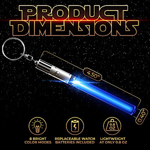 LIGHTSABER KEYCHAIN LIGHT UP LED STAR WARS Glowing Light Saber Key Chain Lightup Sabers 8 COLOR MODES: Green, Blue, Red, Baby Blue, Pink, Yellow, White, Rainbow - 1 PACK