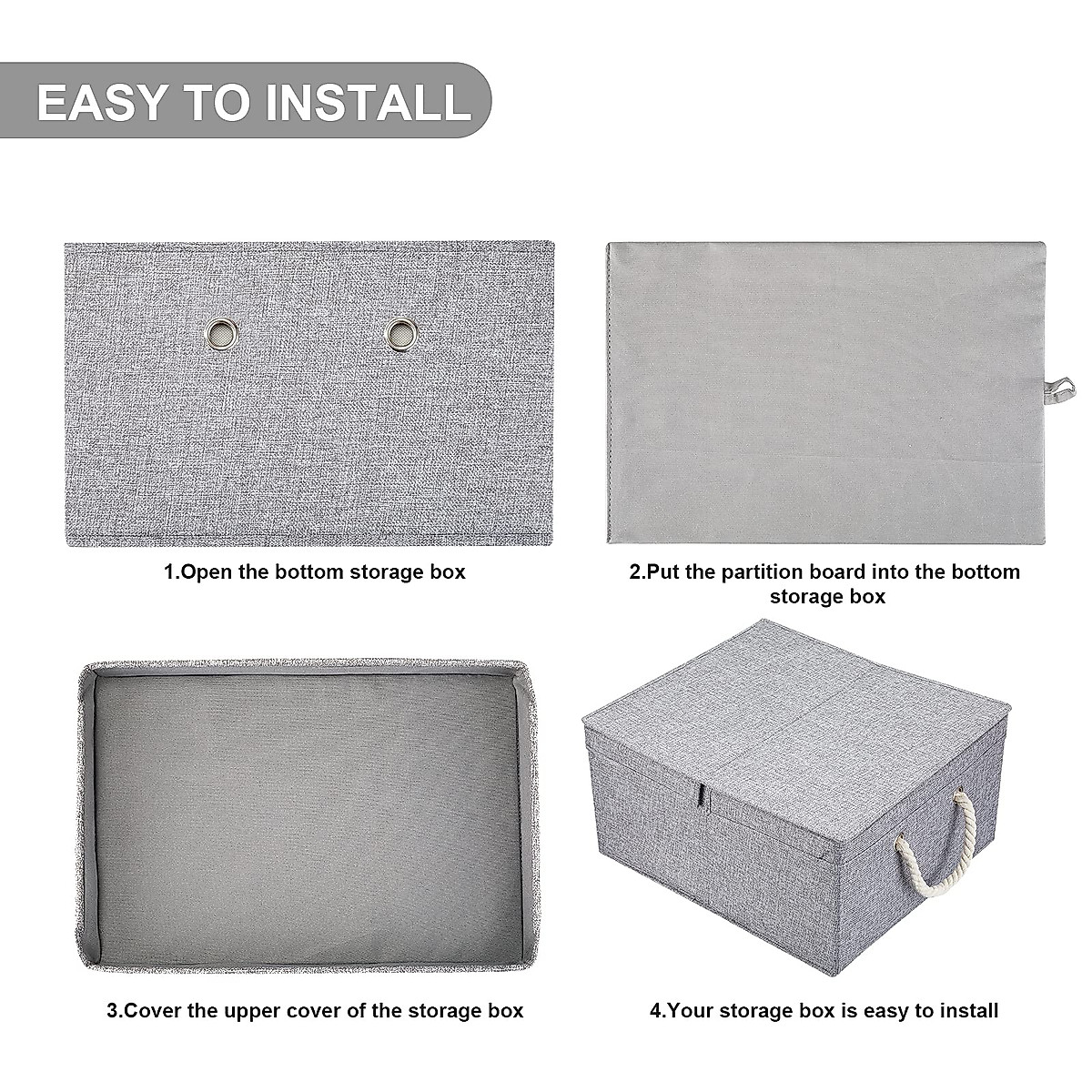 MeiMart Foldable Storage Box with Lid, Collapsible Linen Fabric Clothing Storage Bin Organizer Container Basket with Cover for Home/Bedroom/Office (Large