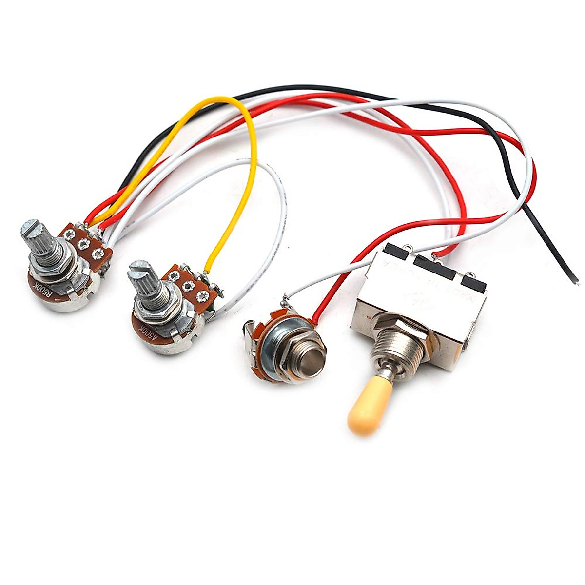 SAPHUE Guitar Wiring Harness Set Prewired 500K Pots 3 Way Toggle Switch Wiring Harness Kit with 6.35 Output for Electric Guitar