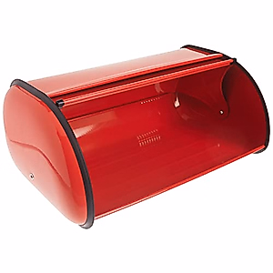 Home Basics Stainless Steel Bread Box with Roll Up Lid, For Easy Kitchen Counter Storage, Bread Bin Holder, Red