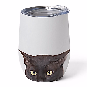 Funny Curious Black Burmese Cat Peeking Look Out Wine Tumbler 12oz Stainless Steel Vacuum Insulated Cup With Lid - Gifts for Cat Lovers