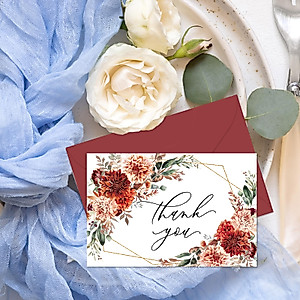Whaline 24Pcs Watercolor Floral Thank You Cards with Envelopes and Stickers Boho Floral Greeting Cards Red Terracotta Flower Blank Note Cards for Party Supplies