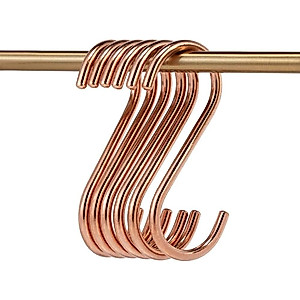 LiuliuBull Set of 6 Copper S Hooks for Hanging Pots and Pans,Made from Authentic Heavy Duty Soild Copper,Beautiful and Long Lasting