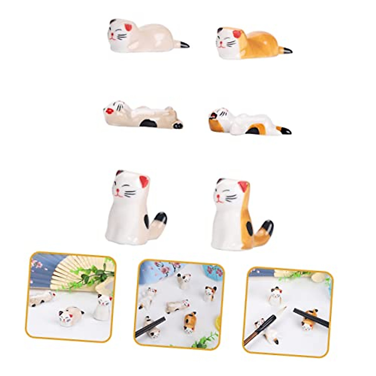 Ciieeo 6pcs Cat Chopstick Rest Chopstick Rack Pillow Ceramic Chopsticks Stand Tableware Holder Ceramic Rabbit Figurine Decorative Chopstick Rest Spoon Rest Holder Kitten Ceramics