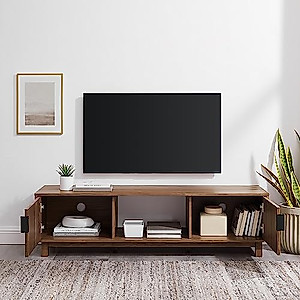 Walker Edison Walton Modern Fluted-Door Low Stand for TVs up to 65 Inches, 58 Inch, Mocha