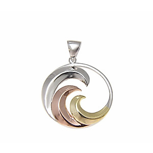 Arthur's Jewelry 925 Sterling silver yellow rose gold tricolor plated Hawaiian 20mm ocean wave pendant