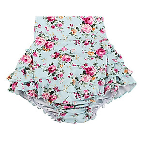 China Rose 50's Floral Ruffles Rompers Backless Dress Bathing Suit Swimwear (0-12 Months, Light Blue)