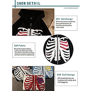 NUFR Unisex Skeleton Zip Up Hoodie Fashion Vintage Jacket Graphics E-Girl 90s Sweatshirt for Men and Women for Teen Girls Boys Black
