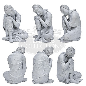 TERESA'S COLLECTIONS Natural Concrete Buddha Statues Meditation Decor, Small Meditating Buddha Zen Decor Resin Figurine for Indoor Home Table Desk Sand Tray Yoga Room Garden Outdoor Decorations, 7.9"