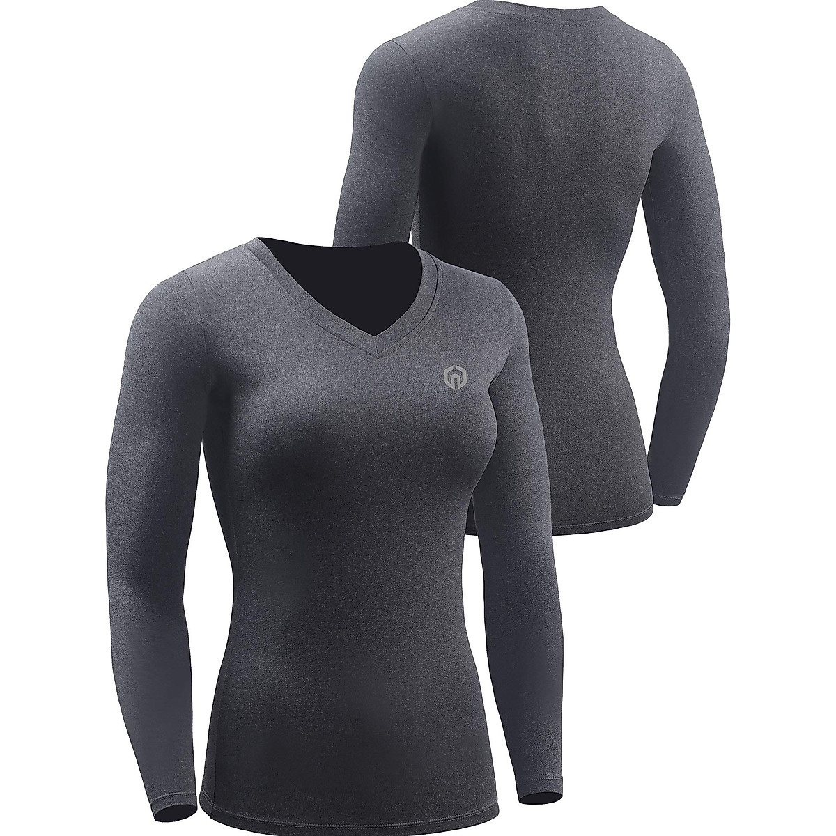 NELEUS Women's 3 Pack Compression Shirts Long Sleeve Yoga Athletic Running Shirts,V-Neck,Black/Grey/Navy Blue,L