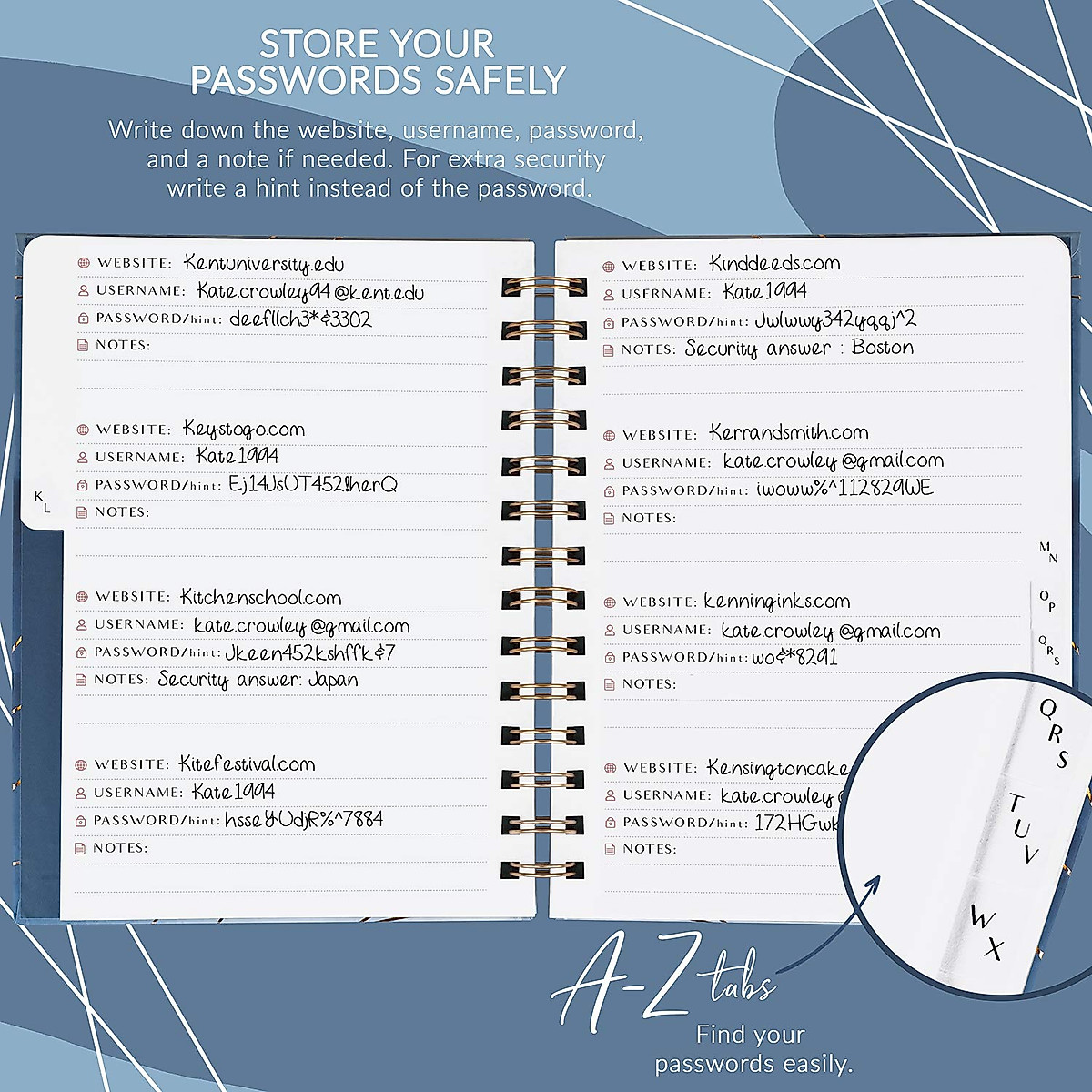 PLANBERRY Password Book Premium – Alphabetized Internet Address Organizer with A-Z Tabs – Website & Computer Password Keeper with Alphabetical Tabs – 6.2x7.7″, Hardcover (Ocean Depths)