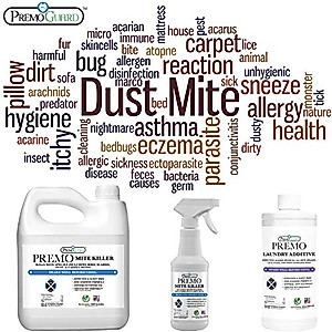 Mite Killer Spray by Premo Guard 128 oz – Treatment for Dust Spider Bird Rat Mouse Carpet and Scabies Mites – Fast Acting 100% Effective – Child & Pet Safe – Best Natural Extended Protection