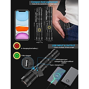 Flashlights High Lumens Rechargeable(Battery Included), 20000 Lumens Super Bright Powerful Small Magnetic Flashlight, 6 Mode, Zoomable, Waterproof, Handheld Flashlight for Camping Hiking 2 Pack