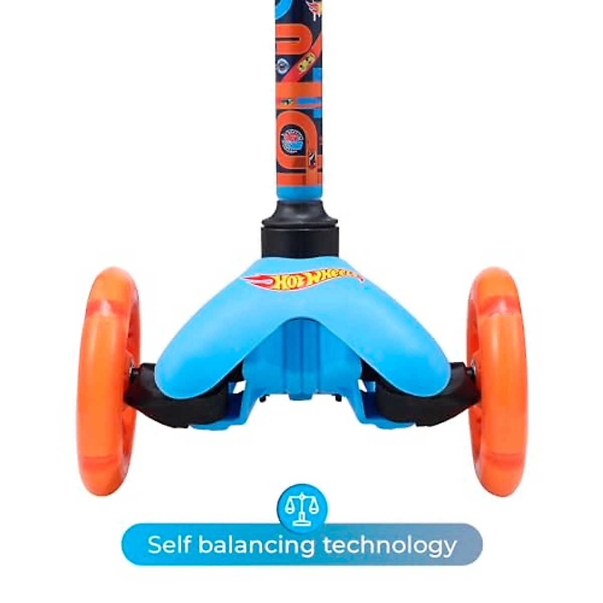 Hot Wheels Self Balancing Kick Scooter with Light Up Wheels, Extra Wide Deck, 3 Wheel Platform, Foot Activated Brake, 75 lbs Limit, Kids & Toddlers Girls or Boys, for Ages 3 and Up