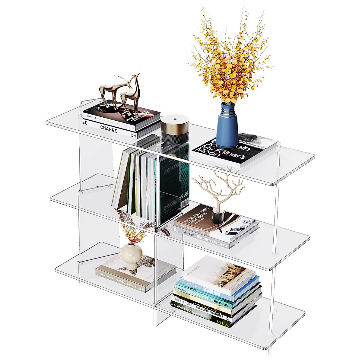 solaround Acrylic Bookshelf, Small 3 Tier Bookcase for Small Spaces,Acrylic Console Table, Hallway Entry Table for Living Room (Clear, 39.4'' x 11.8'' x 31.5'')