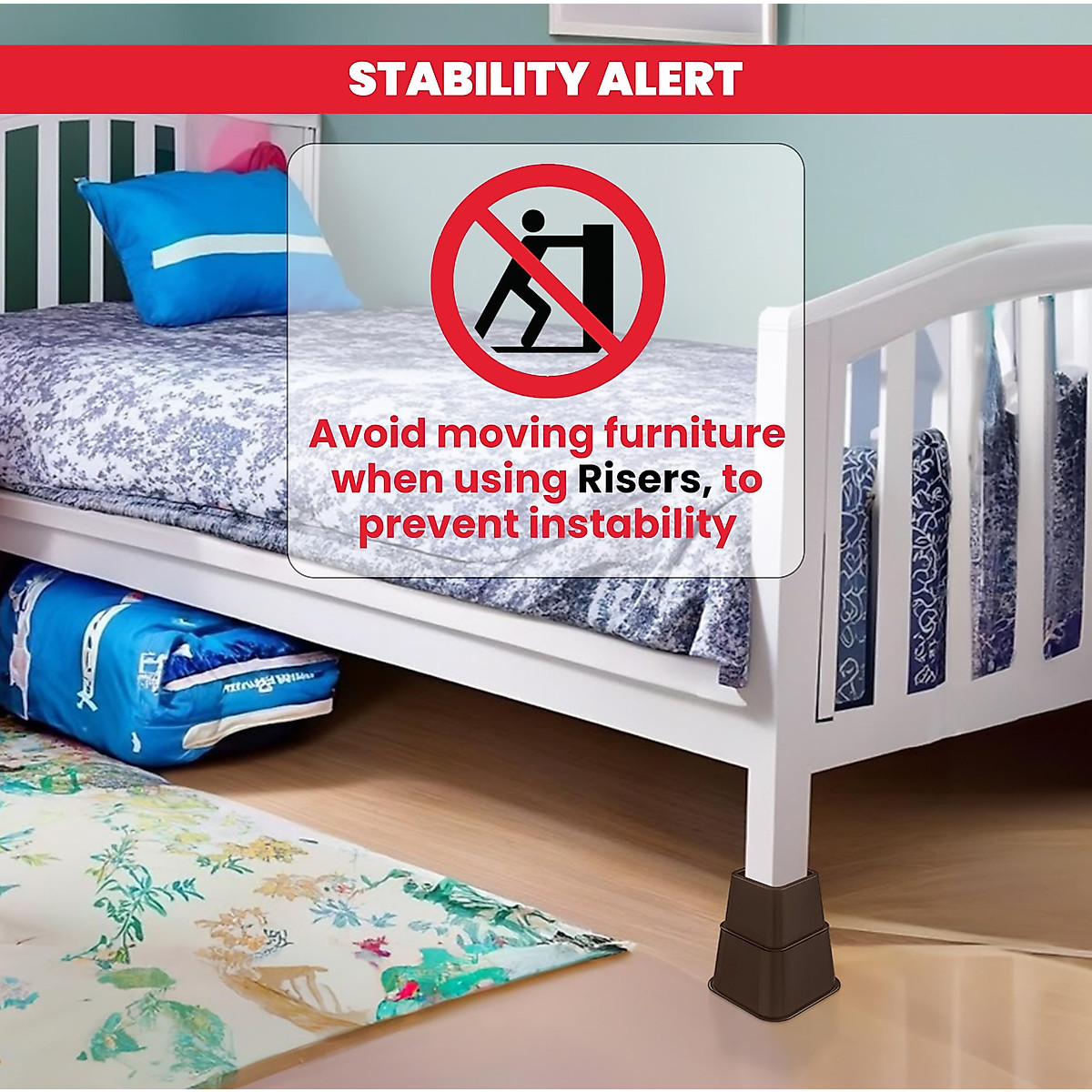 Utopia Bedding Adjustable Bed Furniture Risers - Elevation in Heights 3, 5 or 8 Inch Heavy Duty Risers for Beds and Under Bed Storage - Supports up to 1,300 lbs - (Set of 4 Riser, Brown)