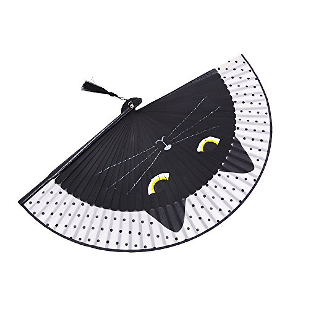 Amajiji Women Lovely Black Cat Folding Silk Fan Handheld Fan for Wedding, Dancing, Church, Party, Gifts (Black)