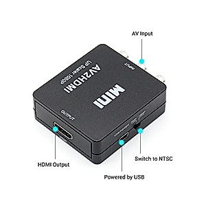 Sorthol RCA to HDMI Converter, AV to HDMI 1080P Composite CVBS AV to HDMI Video Audio Converter Adapter for PAL/NTSC for PC Laptop Xbox PS4 PS3 TV STB VHS VCR Camera DVD