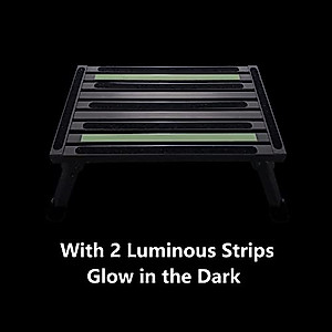 Aluminum Folding RV Steps with 2 Luminous Strips, Working Platform, One Step Ladder, Rubber Feet and Sandy Surface, for RV, Motorhome, Trainler, SUV, Garage, Office & Kitchen, Load Capacity 440LBS