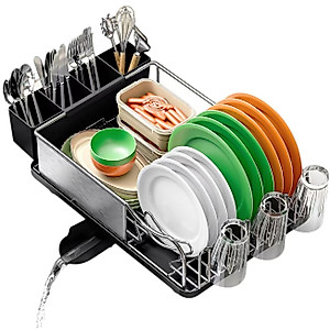 TOOLF Dish Rack,304 Stainless Steel Dish Drying Rack for Kitchen Counter, Dish Drainer for Large Capacity,Black…