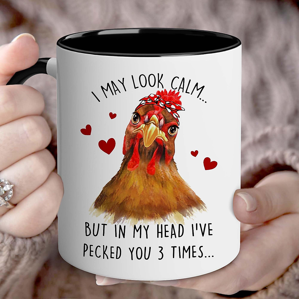 BECHUSKY Chicken Mug - Chicken Gifts - Funny Chicken Lover Gifts for Mom Dad, Chicken Gifts for Chicken Men Women, I May Look Calm Chicken Coffee Mug 11OZ