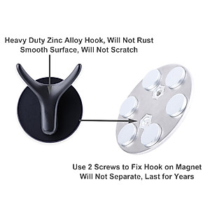 LEVOSHUA Magnetic Coat Hook Heavy Duty, Double Magnet Hook for Hanging Coat Towel Hat Key Purse Backpack, Black Pack of 4