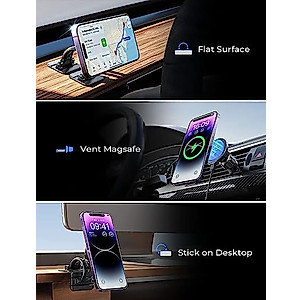 LISEN for Magsafe Car Mount Charger Wireless 15W Car Charger for iPhone [Powerful Magnets] Magnetic Car Phone Holder Mount Wireless Fast Charging for Magsafe Charger Fits iPhone 14 13 12 Magsafe Case